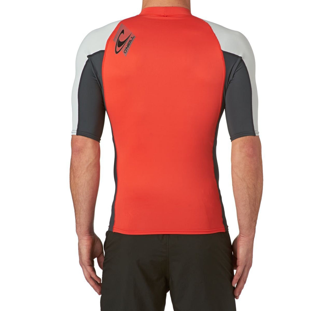 Mens Rashies Oneill Skins Short Sleeve Crew Neonred Graph Lunar Surf